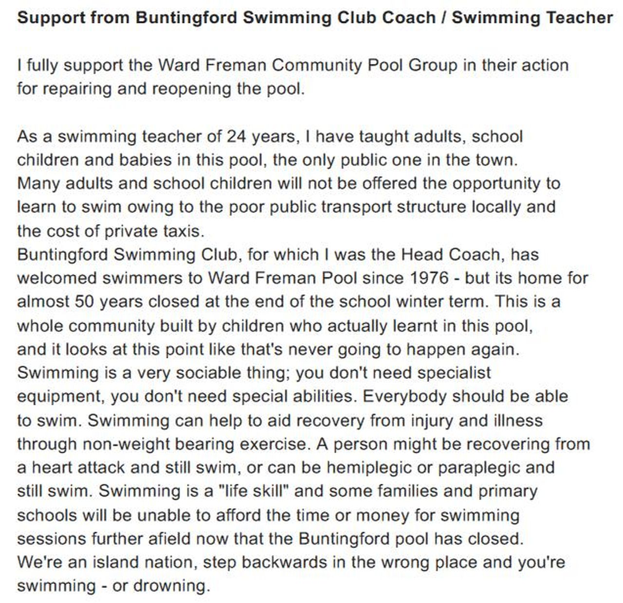 Community Engagement – Ward Freman Community Pool Group